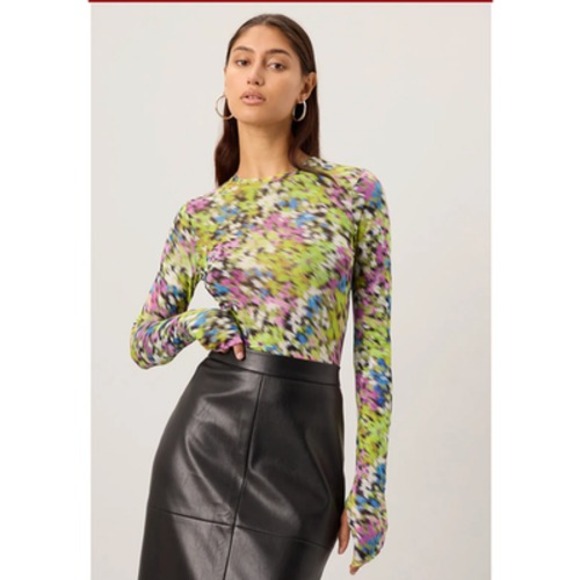 AFRM | Tops | Afrm Kaylee Crew Neck Mesh Top Pink Green Print Long ...